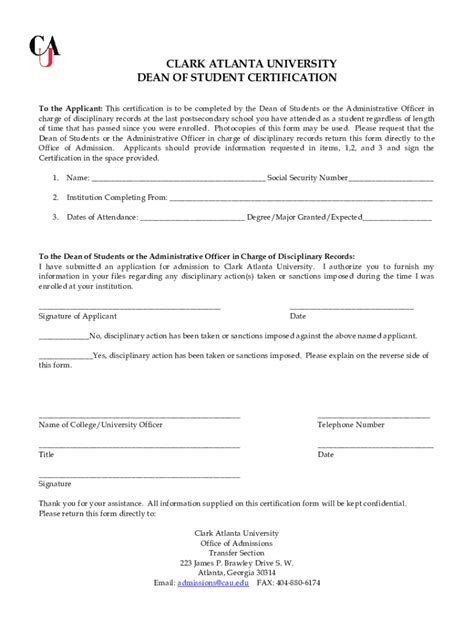 Fillable Online Get And Sign Clark Atlanta Dean Certification Form
