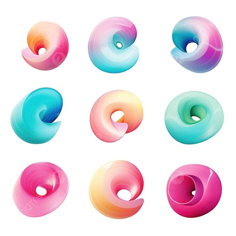 A Set Collection Of Multi Angle Floating 3d Abstract Shapes Of Spiral Helix In Colorful Modern