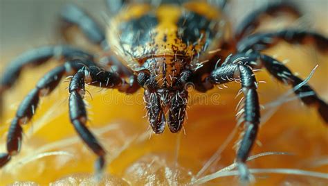 Infected Female Tick On Human Hairy Skin Against The Background Of A