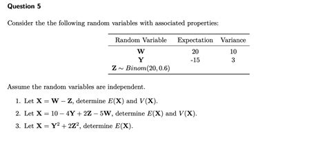 Solved Consider The The Following Random Variables With