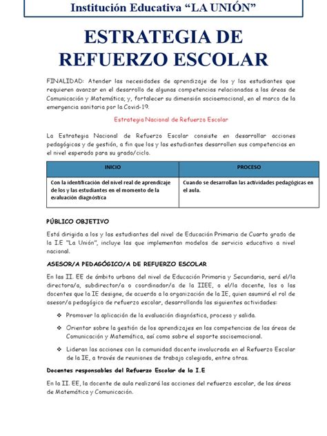 Plan De Refuerzo Pdf Pedagogía Evaluación