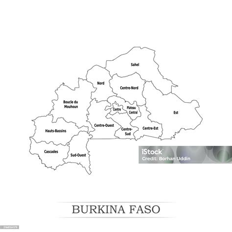 부르키나 파소 행정 구역 흑백 지도 Doodle Map Of Burkina Faso With States 스톡 일러스트레이션 0