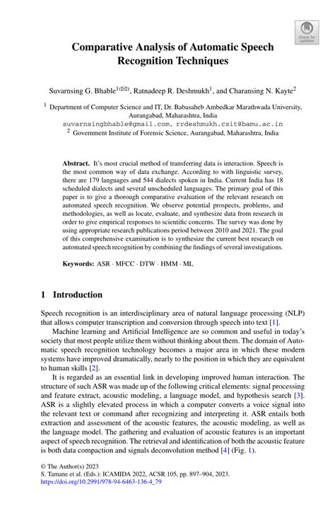 PDF Comparative Analysis Of Automatic Speech Recognition Techniques