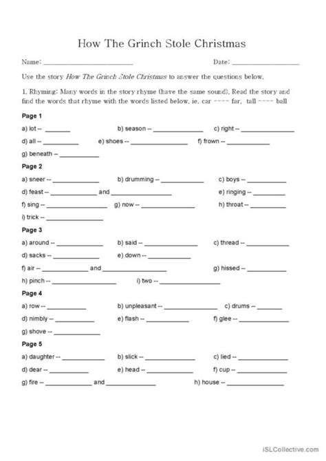 18 Grinch English Esl Worksheets Pdf And Doc