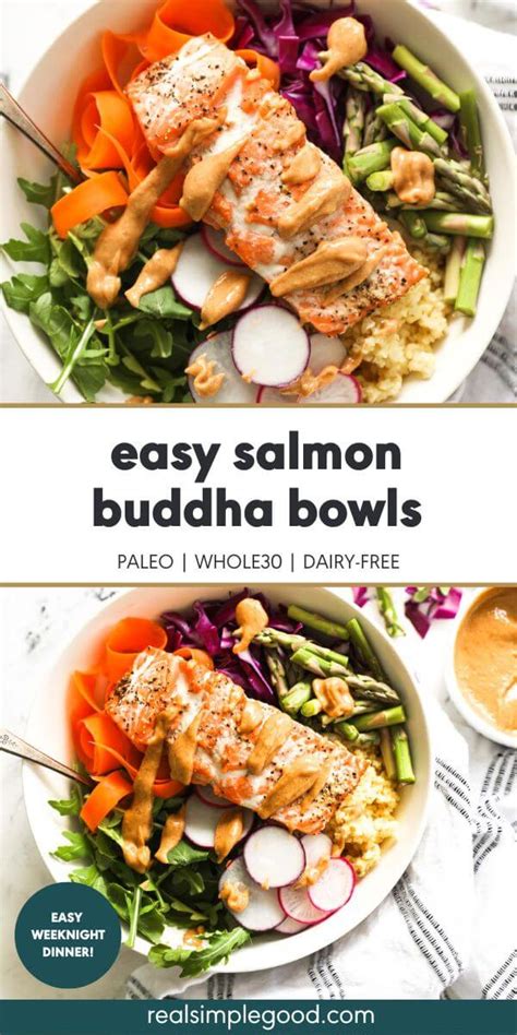 Minute Salmon Buddha Bowls With Creamy Peanut Sauce Real Simple Good