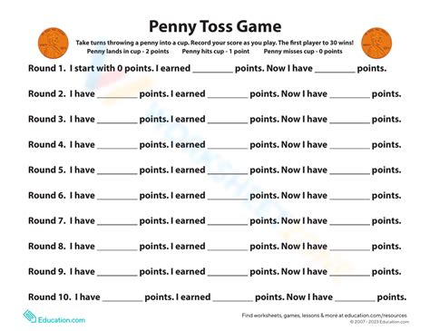 Penny Toss Game Worksheet