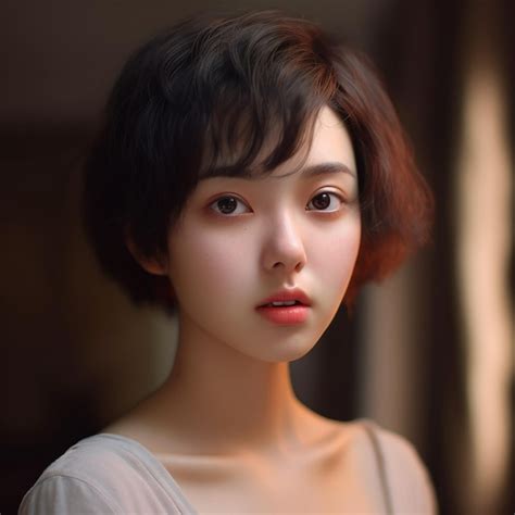 Premium Photo Beautiful Close Up Young Woman Face Portrait Short Hair