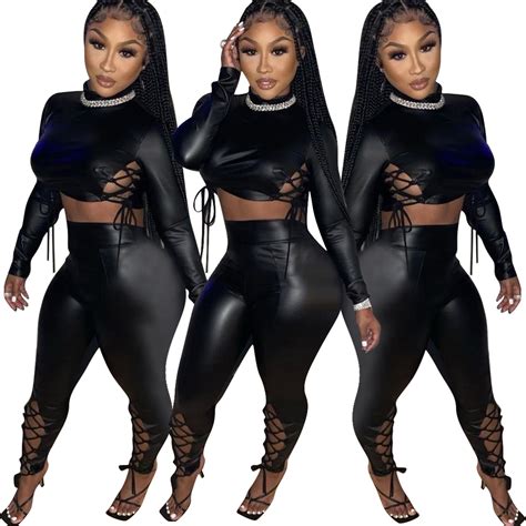 Us 9 21 Fashion Pu Leather Bandage Two Piece Set Keke