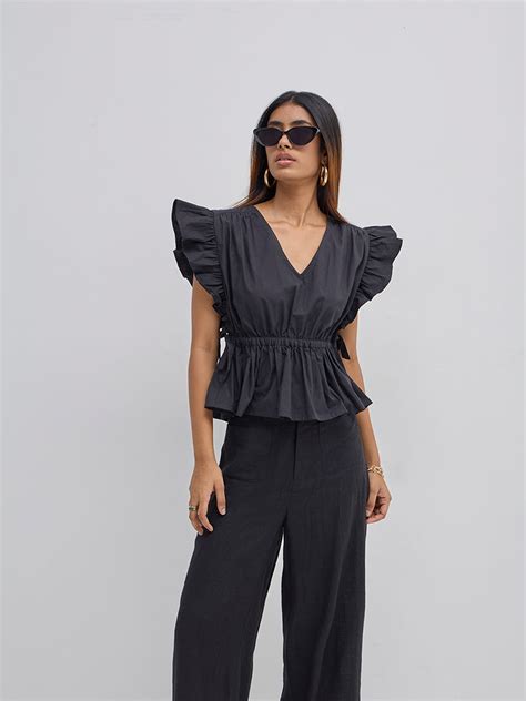 Buy Lov Black Ruffle Detailed Peplum Top From Westside