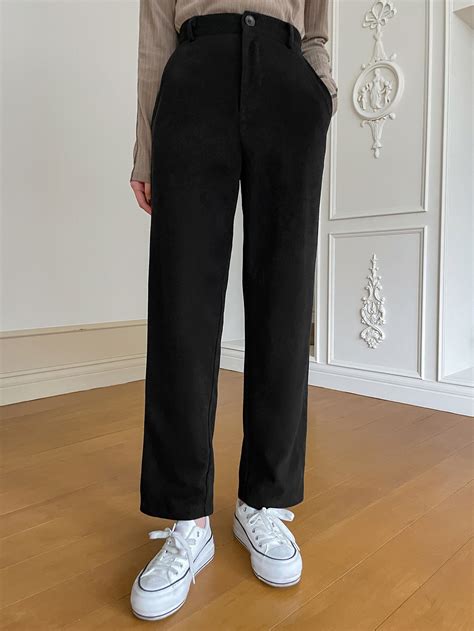 High Waist Slant Pocket Straight Leg Trousers Straight Leg Pants