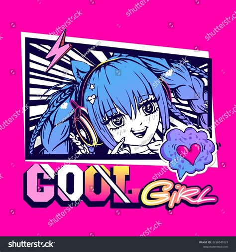 Anime Girl Blue Hair Headphones Cat Stock Vector Royalty Free 2216545527 Shutterstock