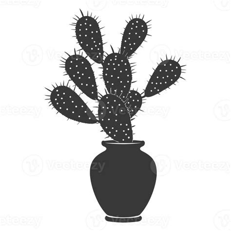 Ai Generated Silhouette Cactus Plant In The Vase Black Color Only