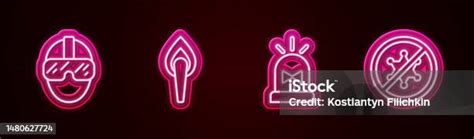 세트 라인 특수 부대 병사 횃불 불꽃 점멸 사이렌 및 항의 빛나는 네온 아이콘입니다 벡터 개성 개념에 대한 스톡 벡터 아트 및