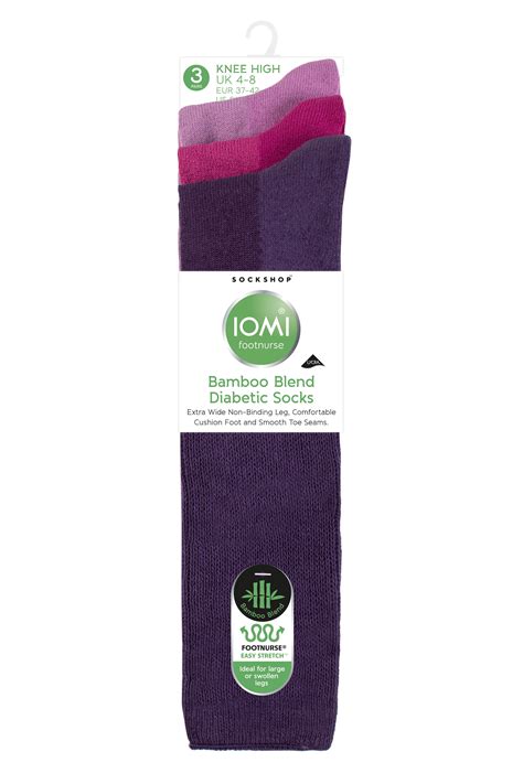 3 Pairs Iomi Cushion Foot Below Knee Bamboo Diabetic Socks Blackberr