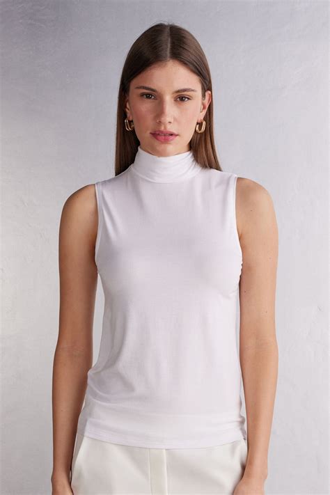 Ärmelloses Top Mit Stehkragen Aus Micromodal Tank Tops Damen