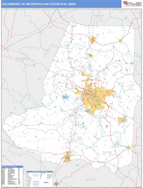 Goldsboro Nc Metro Area Wall Map Basic Style By Marketmaps Mapsales