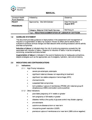 Fillable Online Extcontent Covenanthealth INDUCTION AUGMENTATION OF