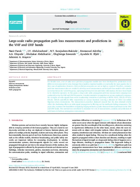 Pdf Large Scale Radio Propagation Path Loss Measurements And