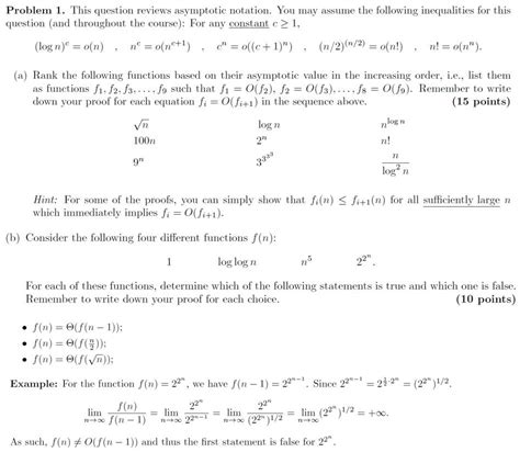 solved problem 1 this question reviews asymptotic notation