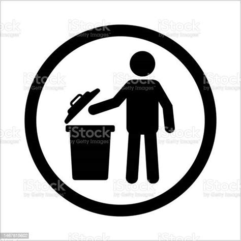 쓰레기통 표지판에 쓰레기를 버리십시오 깔끔한 남자는 쓰레기통 표지판에 쓰레기를 던집니다 아이콘을 깨끗하게 유지하십시오 던지기에 대한 스톡 벡터 아트 및 기타 이미지 Istock