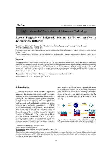 Pdf Recent Progress On Polymeric Binders For Silicon Anodes In