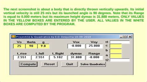 Projectile Motion Program With Quadratic Equation Solver Youtube