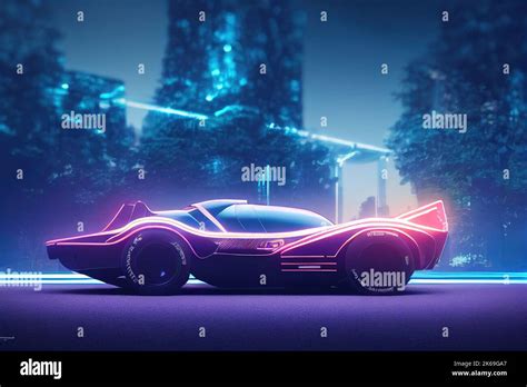 Futuristic Retro Wave Synth Wave Car Retro Sport Car With Neon