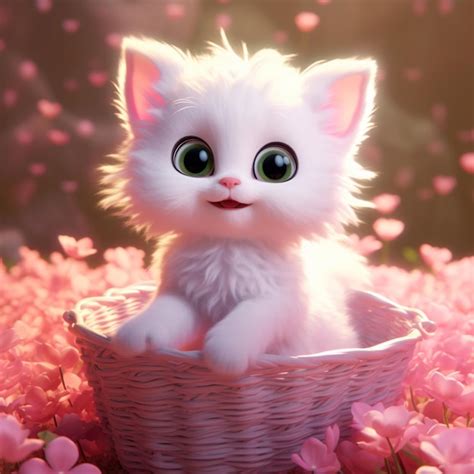 Premium Photo A Cute Cat In Pink Basket And Flowers
