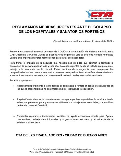 Reclamamos Medidas Urgentes Ante El Colapso De Los Hospitales Y