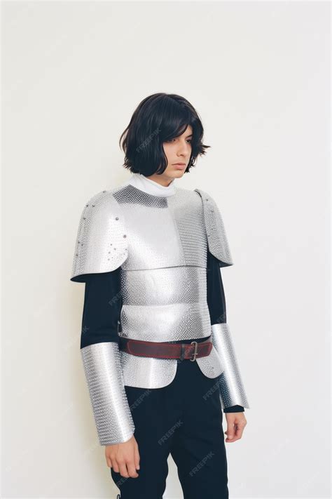 Portrait Of A Young Man In A Medieval Armor On A White Background