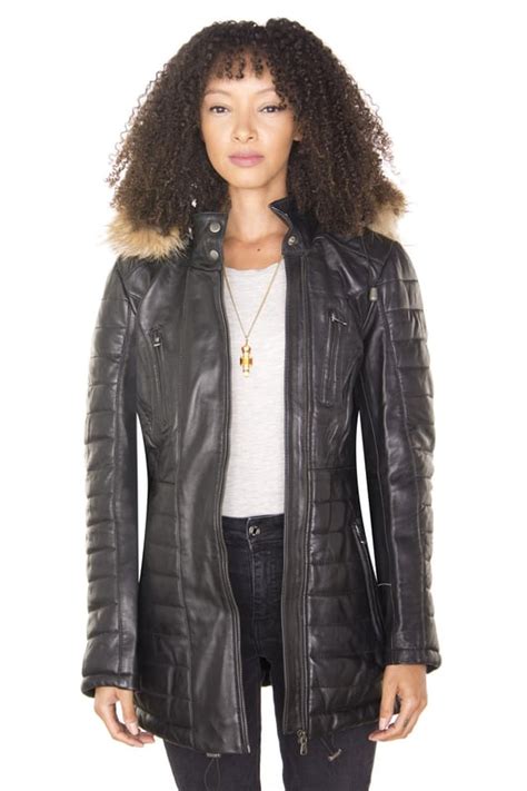 Womens Quilted Leather Parka Jacket Curitiba