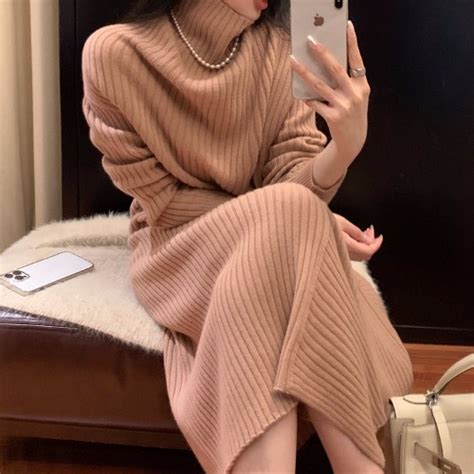 🧣니트탑롱스커트🧣 단품구매가능 마이슈 하이넥 여리 니트 언발 롱 스커트 상하 투피스 코디 세트 화이트 베이지