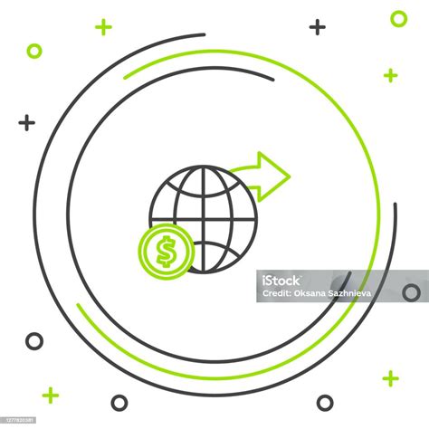 흰색 배경에 고립 된 달러 기호 아이콘과 지구 지구를 라인 세계 또는 지구 기호 글로벌 인터넷 기호 기하학적 모양 다채로운 개요 개념 벡터 0명에 대한 스톡 벡터 아트 및