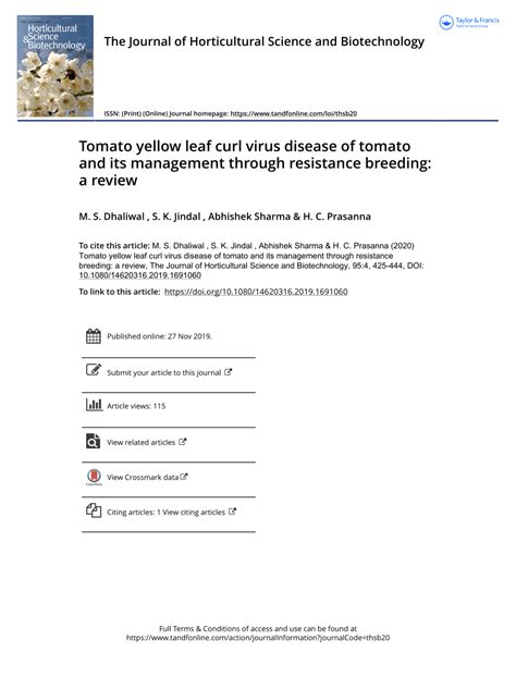 Pdf Tomato Leaf Curl Virus Disease Of Tomato And Its Management