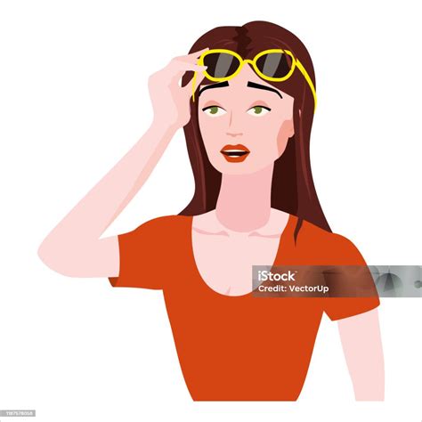 깜짝 놀란 여자는 안경을 올리고 표정이 충격적입니다 벡터 일러스트 레이션 고립 만화 스타일 검은색에 대한 스톡 벡터 아트 및 기타 이미지 Istock