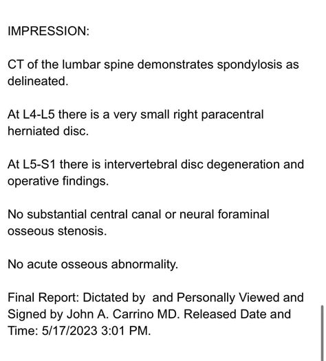 L1 Compression Fracture 30 Reduced Height Spondylosis Degenerative Disc Disease 1 Year Later