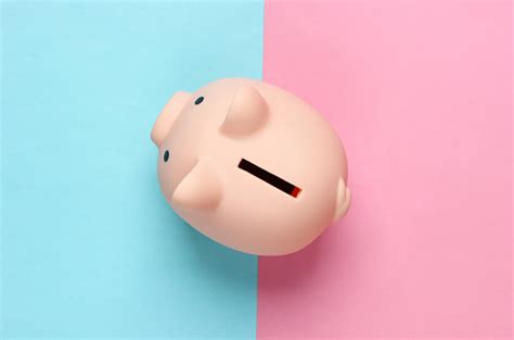블루 핑크 파스텔 배경에 돼지 저금통 미니멀한 탑 뷰 샷 플랫 레이 0명에 대한 스톡 사진 및 기타 이미지 0명 개념