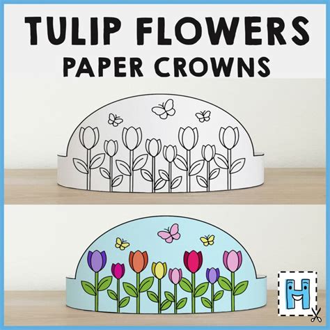 Tulip Flowers Paper Crowns Headband Printable Coloring Easter Spring Craft Activity Made By