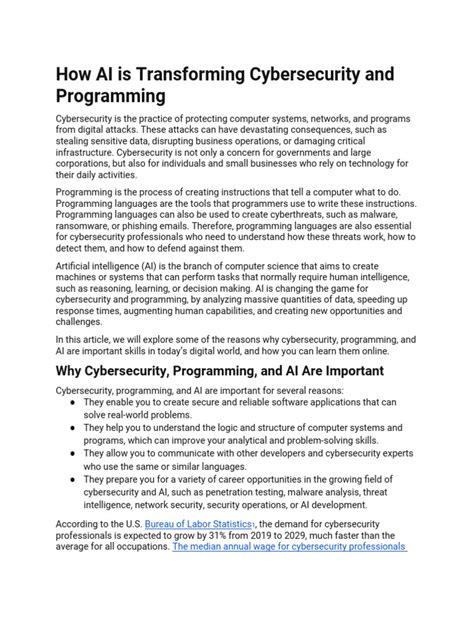 How Ai Is Transforming Cybersecurity And Programming Pdf Computer