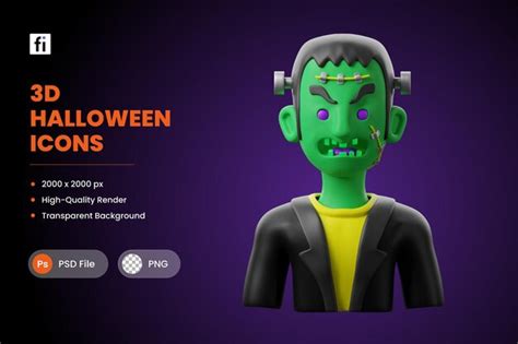 Premium Psd 3d Illustration Halloween Frankenstein Monster