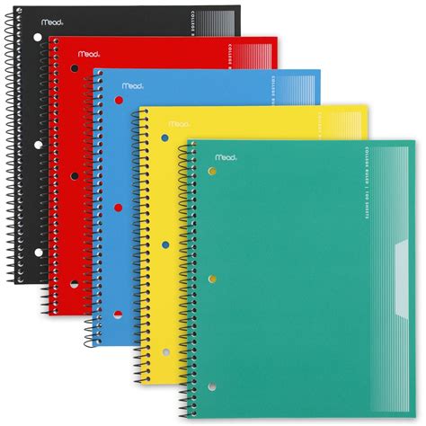Mead Spiral Notebook 5 Pack 1 Subject College Ruled Paper Plastic Cover 8 12 X 11 100