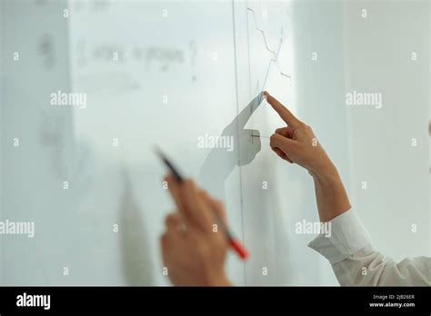 Close Up Of Business Woman Hands Write Project Plan On Flipboard During
