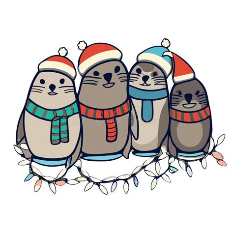 Four Seal Graphic For Christmas Stock Illustration Illustration Of