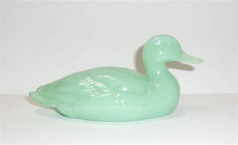 Fenton Glass Jadeite Jade Green Mallard Duck Figurine