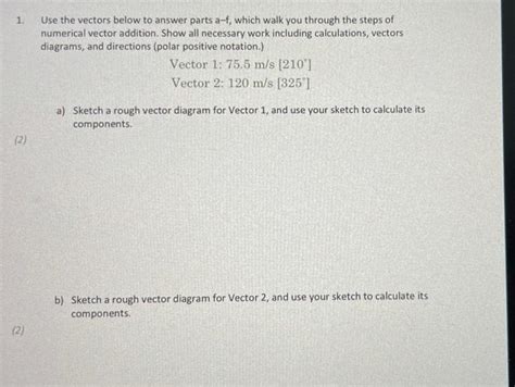 solved 1 use the vectors below to answer parts a f which