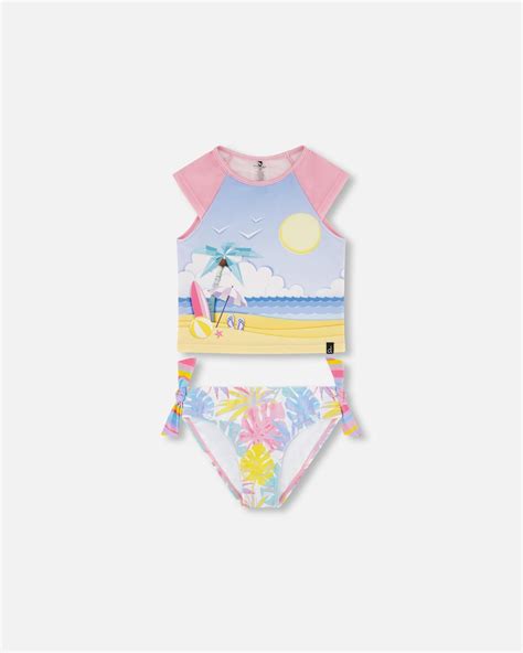 Buy Deux Par Deux Two Piece Rashguard Swimsuit Palm Leaf Pastel Print