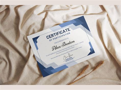 Certificate Of Participation Canva Template Blue Minimalist And