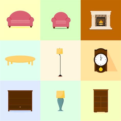 Conjunto de ilustración de color plano de varios muebles para el hogar