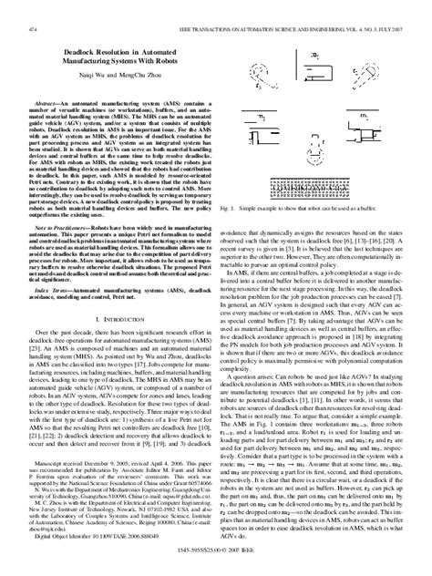 Pdf Deadlock Resolution In Automated Manufacturing Systems With Robots