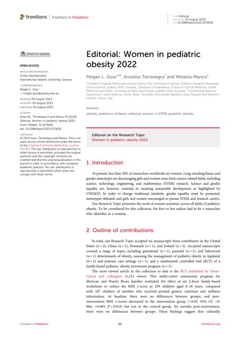 Pdf Editorial Women In Pediatric Obesity 2022